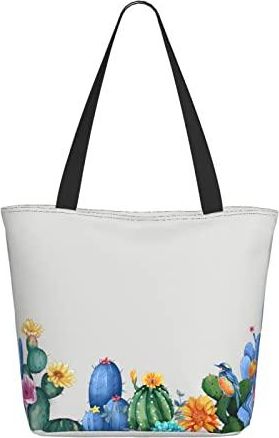 AOOEDM Sac &agrave; provisions pour femme avec fleurs de cactus et oiseaux aquarelle 33 x 27,9 x 17,8 cm. Le cadeau parfait pour la Saint-Valentin. Cest de la Saint