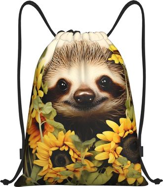 Generic Faultier-Sonnenblumen-Print Rucks&auml;cke Daypack Unisex Verstellbar Zuziehbeutel for Damen Schwimmen Strand 36X42Cm