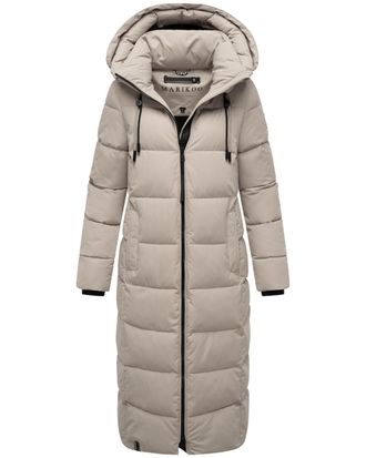 Marikoo Damen Wintermantel warmer Steppmantel lang mit abnehmbarer Kapuze Nadeshikoo XVI Light Taupe Gr. XXL