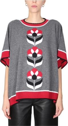 Moschino Femme, Pulls, Gris, Taille: 40 FR Maglia Poncho Fiore Geometrico