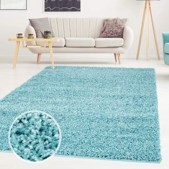 Carpet City City ayshaggy Shaggy Teppich Hochflor Langflor Einfarbig Uni Türkis Weich Flauschig Wohnzimmer, Größe: 200 x 200 cm Quadratisch, 200 cm x 200 cm, csha