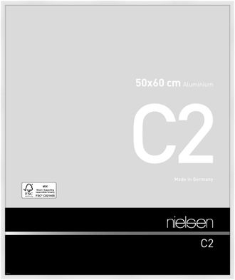 Nielsen Design Bilderrahmen, 50 x 60 cm, Aluminium, Weiß glanz, Posterrahmen zum Aufhängen im Hoch- & Querformat, Echtglas, C2