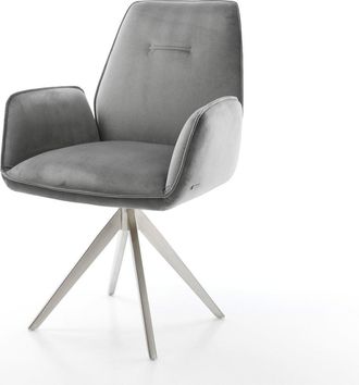 DELIFE Esszimmerstuhl Zoa-Flex Samt Grau Kreuzgestell kantig Edelstahl Taschenfederkern, Esszimmerstühle