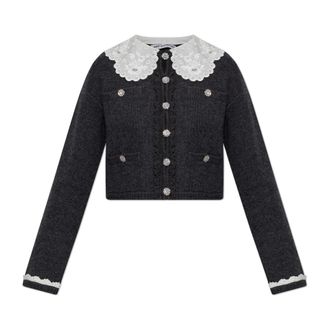 Self Portrait Femme, Pulls, Gris, Taille: 40 FR Cardigan avec Col Amovible