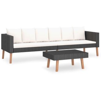 vidaXL 2-tlg. Garten-Lounge-Set mit Kissen Poly Rattan Schwarz - Vidaxl