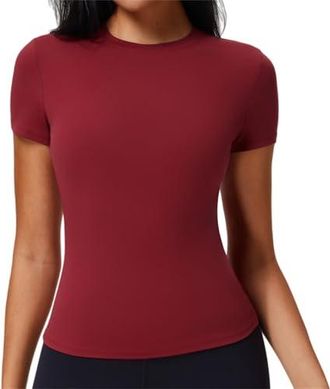 Generic Hauts courts d&eacute;t&eacute; pour femmes 2026 &agrave; manches courtes et col rond coupe ajust&eacute;e T-shirt basique Y2k mignon pour entra&icirc;nement de gym, sorties, hauts ten