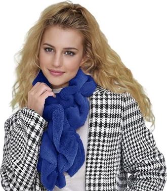 Lina & Lily Écharpe Volantée en Fausse Fourrure pour Femme Hiver (Bleu Royal)