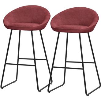 ML Design ML-Design Barhocker 2er Set Rot 75 cm hoch mit Stoffbezug, Gepolsterte Barst&uuml;hle mit Stahlgestell, K&uuml;chenst&uuml;hle mit R&uuml;ckenlehne und Fu&szlig;st&uuml;tze