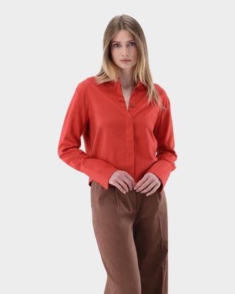 van Laack Cropped Flanellbluse mit Bubi-Kragen