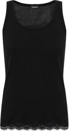 Emporio Armani Femme, Tops, Noir, Taille: 42 FR D&eacute;bardeur de d&eacute;tente en maille c&ocirc;tel&eacute;e et m&eacute;lange de modal avec dentelle Emporio Armani