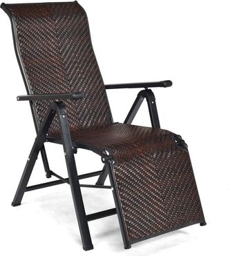 Costway Costway - Chaise de Jardin Pliante en Rotin, Fauteuil dExt&eacute;rieur Pliable avec Dossier R&eacute;glable et Cadre en M&eacute;tal, Fauteuil Inclinable pour Patio