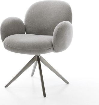 DELIFE Drehstuhl Nube-Flex mit Armlehnen Strukturstoff Soft Grau Kreuzgestell breit Graphit 360&deg; drehbar Wippfunktion Taschenfederkern, Esszimmerst&uuml;hle