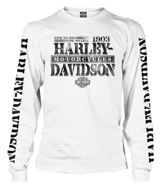 Harley-Davidson Harley-Davidson Mens Distressed Freedom Fighter Long Sleeve Shirt, White