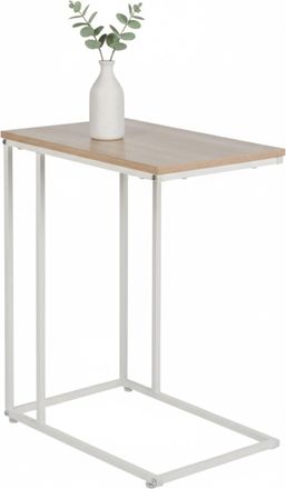 Relaxdays Beistelltisch, HxBxT: 64 x 50 x 35 cm, MDF, Eisen, C-Form, Sofatisch zum Unterschieben, Wohnzimmer, weiß/Natur