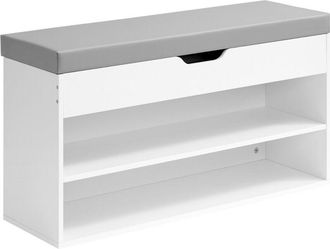 Vasagle Banc dEntr&eacute;e Rembourr&eacute;, 3 Compartiments, pour Salon ou Chambre, Assise Confortable, Blanc et Gris