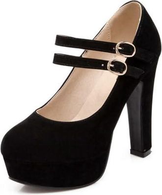 SJJH Escarpins classiques Mary Jane pour femme avec talon haut, Noir, 36 EU