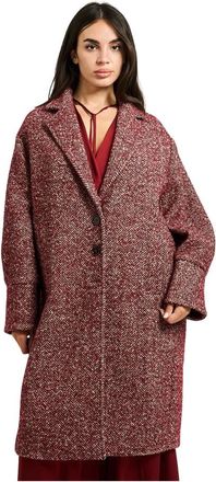 Manila Grace Femme, Manteaux, Rouge, Taille: 40 FR Long Chevron Wool Blend Coat