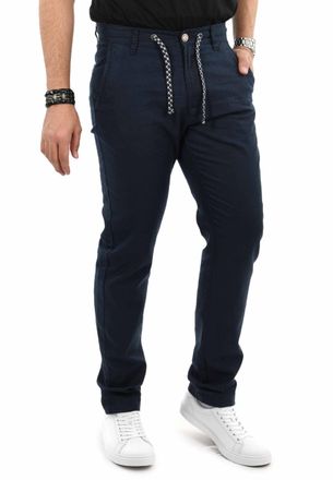 Indicode Herren Stoffhosen (S-5XL) Regular Fit Leinenhosen - 55% Leinen, 45% Baumwolle, Leichte, Atmungsaktive Hosen M&auml;nner - B798 Blau XXXXX-Large