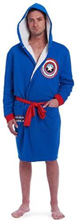 MARVEL Avengers Captain America Mens French Terry Long Sleeve Pajama Robe Blue X-Small