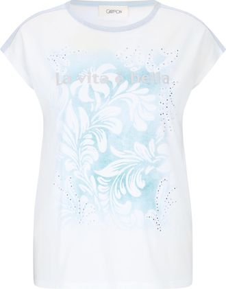 Cartoon Damen Rundhals-Shirt mit Placement 38, Patch Cream/Light Blue