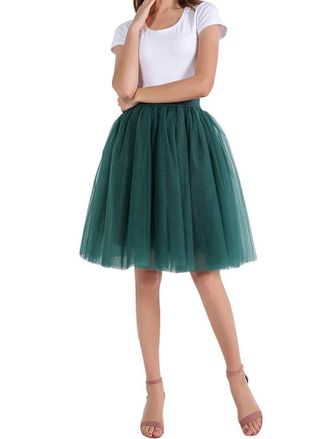 Minetom Damen T&uuml;llrock Rockabilly Tutu Rock Hohe Taille Ballett Unterrock Kurz Petticoat Vintage Karneval Party Knielang Unterrock Skirt Dunkelgr&uuml;n S