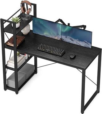 Vasagle Schreibtisch, Computertisch mit Regalb&ouml;den rechts oder Links, 120 cm breiter B&uuml;rotisch, f&uuml;r Arbeitszimmer, Homeoffice, einfacher Aufbau, ebenholzschwa