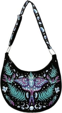 Restyle Sac Hobo Enchanted Forest en velours avec broderie papillon de sorcellerie, Noir, Taille unique