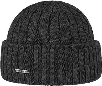 Stetson Bonnet en Tricot Georgia Wool Femme/Homme - Made in Germany pour lhiver avec Revers, Revers Automne-Hiver - Taille Unique Anthracite