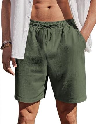 Coofandy Hommes Shorts en Coton dété Pantalon Court avec élastique Pantalon Chino Loisirs avec Poches Vert XXL