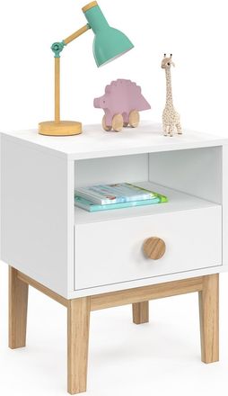 IDMarket Jacob Nachttisch f&uuml;r Kinder, 1 Schublade + 1 H&ouml;hle, Wei&szlig; und Holz