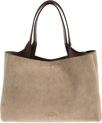 Tod's Femme, Sacs, Beige, Taille: ONE Size Suede Shopper Bag With Logo