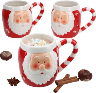 MamboCat 3er Set Kaffeebecher Kerstman I rot mit Schriftzug I 400ml I Santa Claus, Christmas, X-Mas Time, Weihnachten I Gesicht vom Weihnachtsmann I Gl&uuml;hwein, 