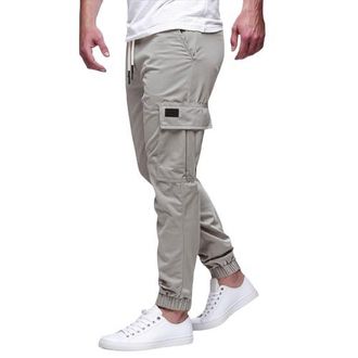 Generic Pantalon de jogging cargo à revers pour homme, coupe ajustée, cordon de serrage réglable, pantalon de randonnée léger avec poches, pantalon de travail