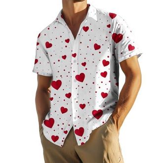 Generic Chemise hawa&iuml;enne en forme de coeur pour homme - Chemise de Saint-Valentin &agrave; manches courtes boutonn&eacute;e pour les vacances tendance, blanc, XXL