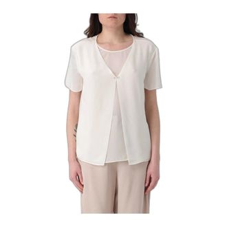 Emporio Armani Haut Fluide avec Empi&egrave;cement en Mousseline - Femme - Blouses et Chemises - Blanc - Taille: 42 FR