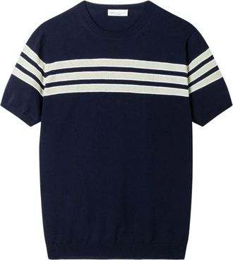 Roberto Collina Homme, Pulls, Bleu, Taille: 2XL T-Shirt Tricot Ray&eacute; Bicolore