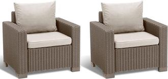 Keter Allibert by Keter Gartenlounge Sessel California, cappuccino/sand, 2er Set, inkl. Sitz- und Rückenkissen, Kunststoff, runde Rattanoptik, 83 x 68 x 72 