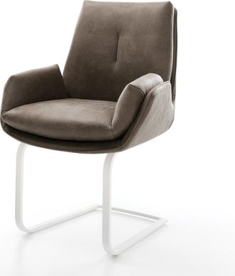DELIFE Freischwinger Clea-Flex Mikrofaser Taupe Vintage Freischwinger flach Wei&szlig;, Esszimmerst&uuml;hle