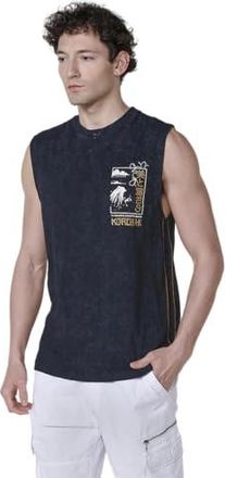 Kor&ouml;shi T-shirt sans manches en coton avec imprim&eacute; avant et arri&egrave;re. Couleur noire pour homme, Noir, XXL