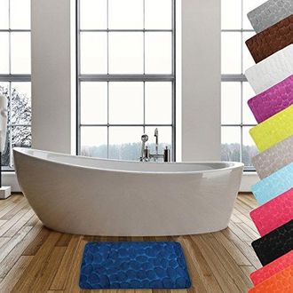 MSV Badteppich Badvorleger Duschvorleger Kieselstein Badematte waschbar, schnelltrocknend, rutschfest 50x80 cm - Blau