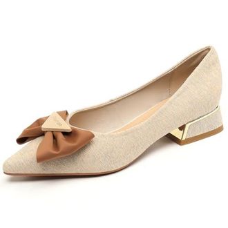 Generic Ballerines Femmes À Bout Pointu Satin Texturé avec Noeud Marron Talon Bas Large Escarpins De Ville pour Mariage Bureau Soirée,Almond,40 EU