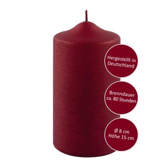 Fink dunkelrote Kerzen für Advent Nikolaus Weihnachten - rußarm - lange Brenndauer ca 80 Stunden - Weihnachtsdeko H 15 D 8 cm