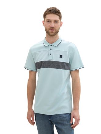 Tom Tailor Herren 1043288 Piqué Poloshirt mit Block-Streifen, 30463-Dusty Mint Blue, XXL