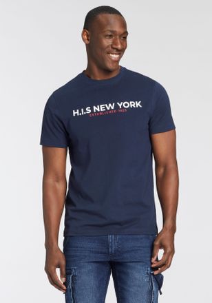 H.I.S T-Shirt H.I.S, Herren, Gr. 4XL (68/70), blau (marine), Single Jersey, Obermaterial: 100% Baumwolle, bedruckt, schmal, Rundhals, gerader Abschluss, Shi