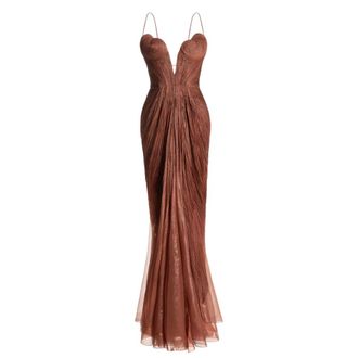 Maria Lucia Hohan Femme, Robes, Brun, Taille: 36 FR Heart-Detail V-Neck Gown
