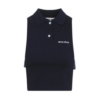 Miu Miu Piqu&eacute; Polo Weste - - Tops - Damen - Blau - S