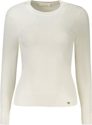Guess Strickpullover Eleganter Damenpullover: Wei&szlig;, Langarm, Rundhals, Gerippt mit Logo