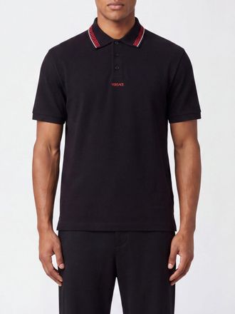 Versace Baumwoll-Poloshirt mit Greca-Muster und kontrastgesticktem Logo