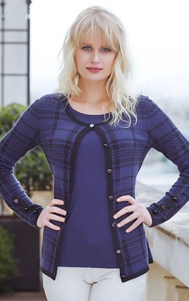 Passioni Cardigan mit einem dunkelblauen und schwarzen Karo-Cardigan
