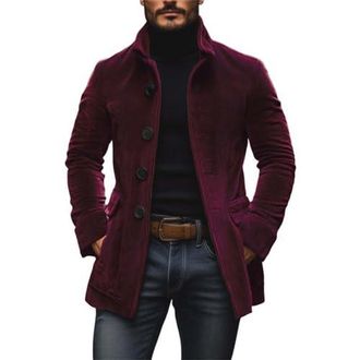 Generic Trench dhiver en velours c&ocirc;tel&eacute; pour homme - Manches longues - Col montant - Avec boutons &agrave; simple boutonnage, Rouge, XXL